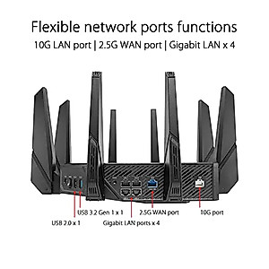 ASUS ROG Rapture GT-AX11000 Pro Tri-Band WiFi 6 Extendable Gaming Router, 10G & 2.5G Ports, ASUS RangeBoost Plus, Triple-Level Game Acceleration, Subscription-Free Network Security, AiMesh Compatible