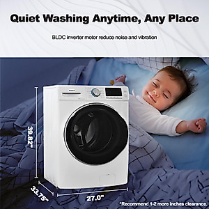 Smad 27 in. 4.5 Cu. Ft. Front Load Washing Machine with Quiet Inverter Motor, Steam and Water Plus Functions, Quick Wash, 12 Washing Cycles, 120V, White