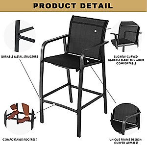 MAMIZO Outdoor Bar Stools Set of 2, Bar Chairs with Footrest and Armrest, Bar Height Patio Stools with High Back for Garden, Courtyard, Pool, Deck, All-Weather Textilene Patio Furniture Set,Bar chairs