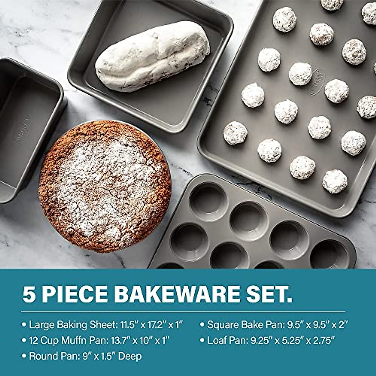 Gotham Steel Aqua Blue 20 Piece Pots & Pans Set, Nonstick Ceramic Cookware Set + Bakeware Set - Frying Pans, Stock Pots, Deep Fry Pan, Cookie Sheet & Baking Pans, Stay Cool Handles, 100% PFOA Free