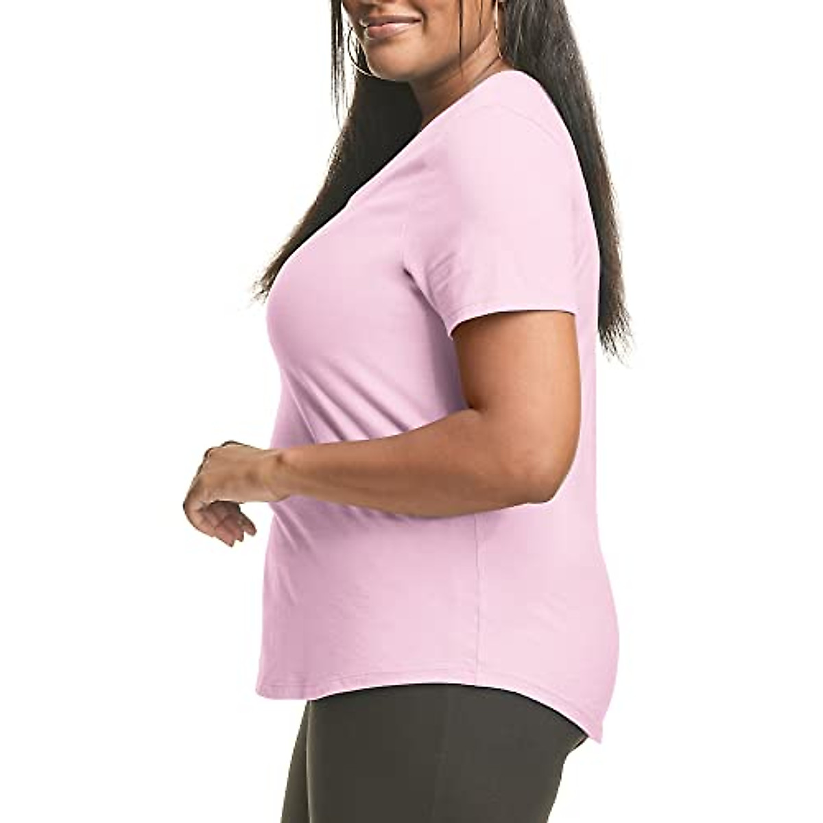 JUST MY SIZE womens Short Sleeve V-neck Tee fashion t shirts, Paleo Pink, 4X US