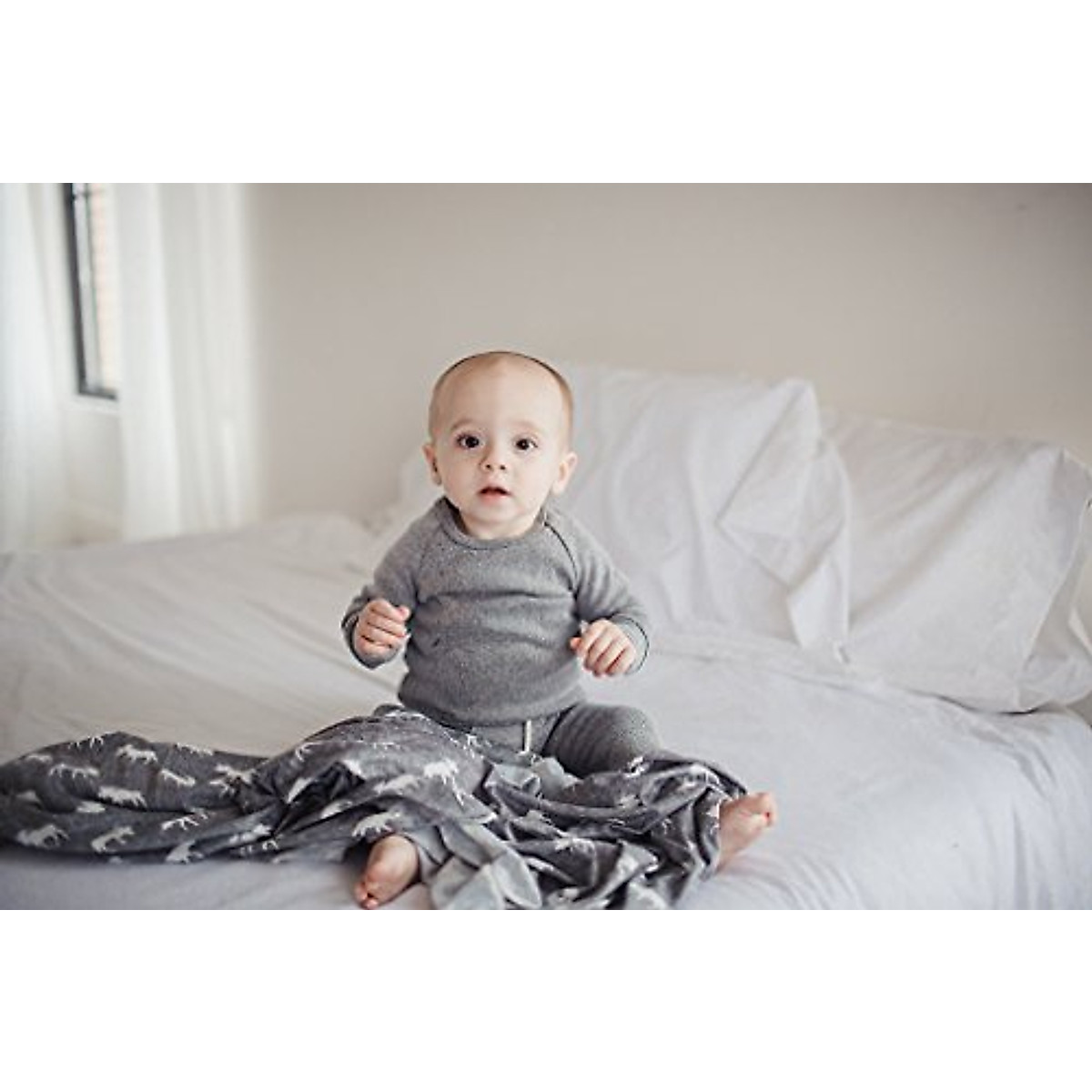 Copper Pearl Large Premium Knit Baby Swaddle Receiving Blanket Grey and White Moose Scout
