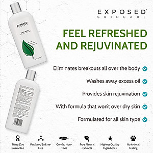 Exposed Skin Care Body Wash - Back and Body Acne Wash with Salicylic Acid and Tea Tree Oil – Exfoliating Bacne Treatment for Clearer, Healthier Skin – Body Cleanser for All Skin Types (12 fl oz)