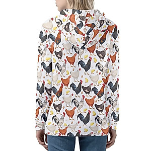 Biyejit Cute Chicken Rooster Women Long Sleeve Hooded Sweatshirts Zip Up Hoodies Lightweight Athletic Jacket with Pocket Ladies Casual Tops