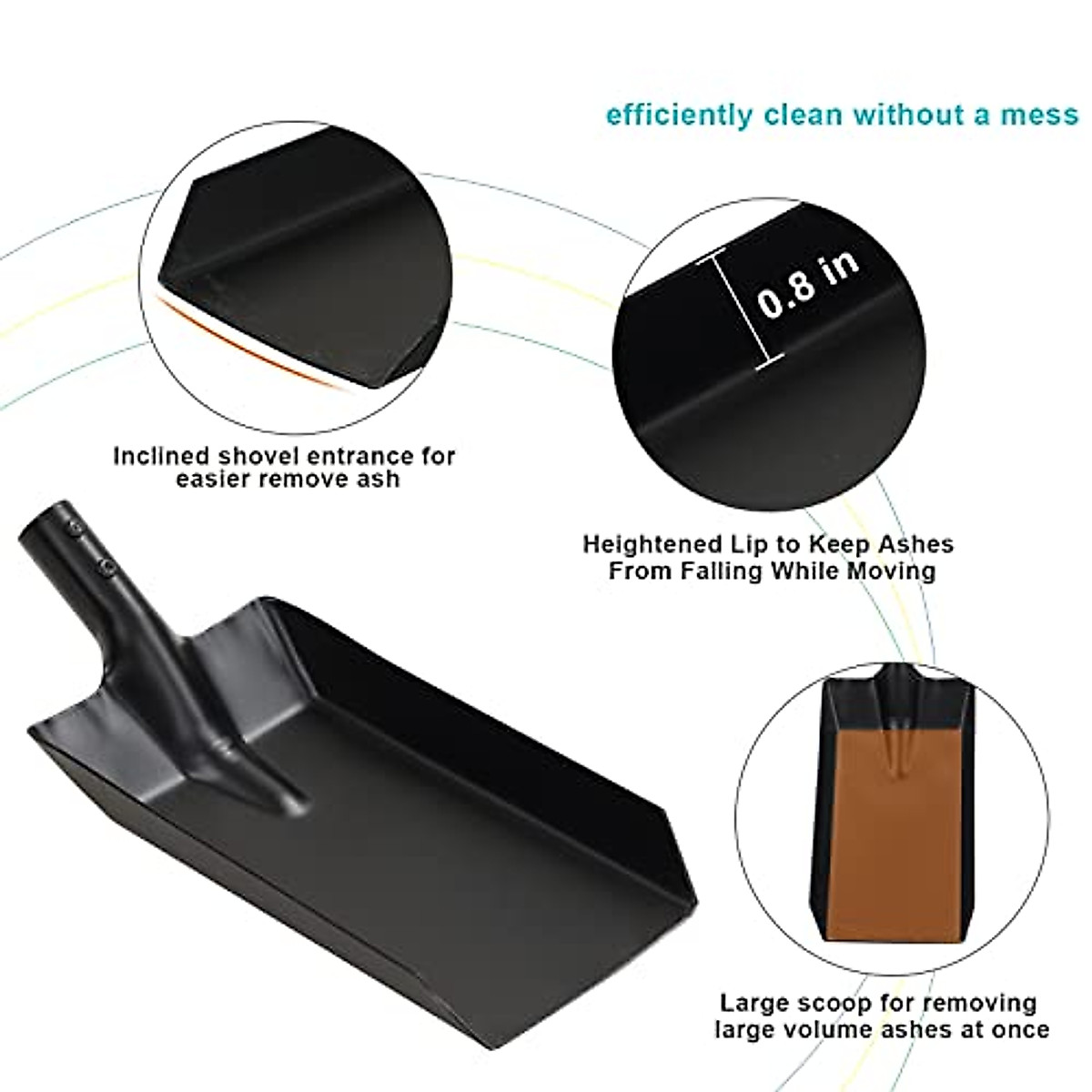 46” Long Fireplace Shovel - Extra Strength Wrought Iron - Ash Shovel for Wood Stove, Grill or fire Pit - Long Design for Keeping Hands from Heat of fire - Indoor/Outdoor use(Silver)