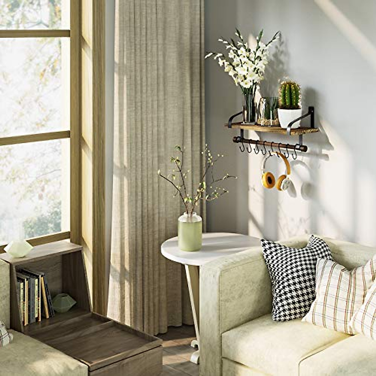 Love-KANKEI Floating Shelves, Rustic Wood Wall Shelves Bundle (Contain 2 Items)