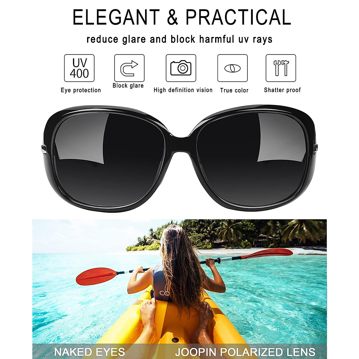 Joopin Oversized Rectangle Sunglasses Trendy Big Black Shades for Women Ladies Large Sun Glasses Polarized UV400 Jackie Shady Rays Sunnies