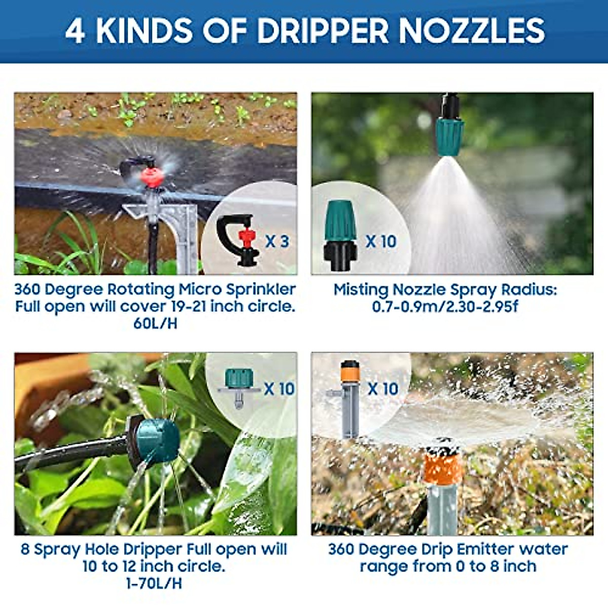 GOTGELIF Micro Drip Irrigation Kit,40+2m/138ft Garden Irrigation System with Adjustable Nozzle Sprinkler Sprayer&Dripper Automatic Patio Plant Watering Kit Misting Cooling System for Greenhouse, Lawn