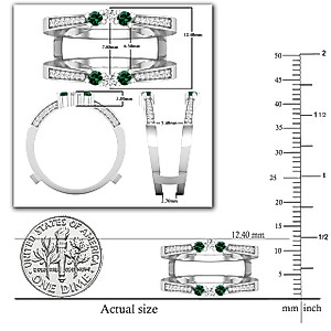 Dazzlingrock Collection Round Emerald and White Diamond Enhancer Double Wrap Guard Anniversary Band Ring for Women in 925 Sterling Silver, Size 6.5