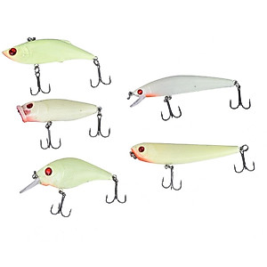 OUKENS 5pcs Luminous Fishing Lures,ABS Hard Baits with Treble Hook Tackle Accessory for Bass Trout Walleye Redfish Saltwater Freshwater