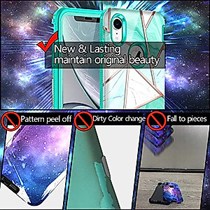 Hekodonk for iPhone XR Case Built in Screen Protector Heavy Duty High Impact Hard PC TPU Bumper Full Body Protective Shockproof Anti-Scratch Cover for Apple iPhone XR 6.1 Inch 2018-Marble Mint