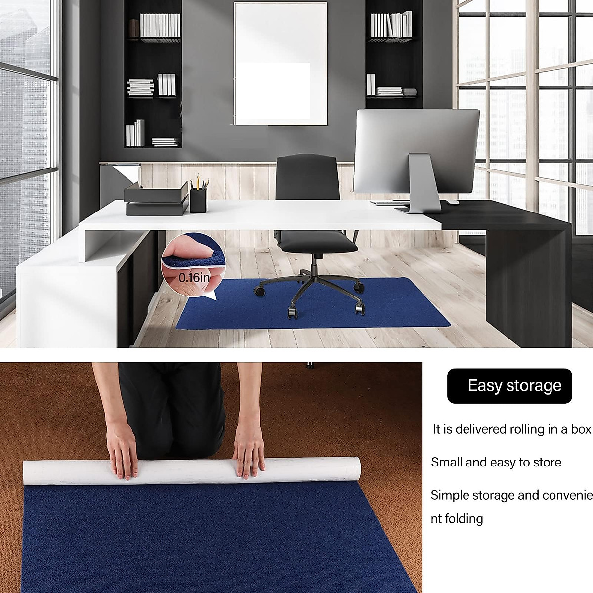 Office Chair Mat, aidoupetPrivateorder Opaque Office Desk Chair Mat for Hardwood Floors Chair Mat Floor Protector Desk Mat Multi-Purpose for Home 0.16" Thick 55"x35" Freely Cuttable (Black)