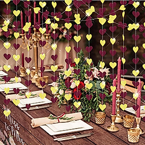 Bridal Shower Decorations Burgundy Gold Fall/Burgundy Gold Birthday Party Decorations/Valentines Day Decorations//Burgundy Bachelorette Decorations/Burgundy Heart Paper Garlands