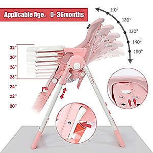 INFANS 4 in 1 High Chair–Booster Seat, Convertible Highchair w/Adjustable Height and Recline,Removable Tray,DetachableCushion, Installation-Free,Simple Fold for Baby, Infant& Toddler (Pink)