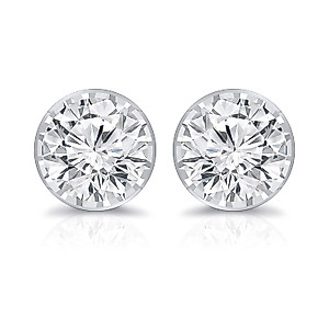 Diamond Wish 1/4 Carat Lab Grown Diamond Round Stud Earrings in 14k White Gold (G-H, SI2-I1, cttw) Bezel-set Push Back