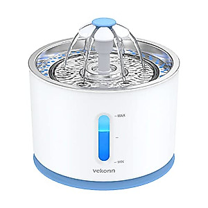 Vekonn Cat Water Fountain Stainless Steel Top, Pet Water Fountain for Small Dog and Cat with LED Light and Water Level Window (Blue)