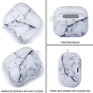 Marble Airpods 3 Case 2021 - YOMPLOW Protective Hard Case Cover Skin Portable Shockproof Women Girls with Keychain for Apple Airpod 3rd Generation Charging Case - White Marble