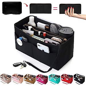 ETTP Purse Organizer Insert, Felt Tote Organizer Insert With Metal Zipper, Handbag Organizer For Speedy, Neverfull, Tote, Handbag, 7 Colors 5 Sizes (X-Large, Black)