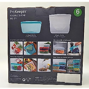6 Piece Reusable Silicone Bag Set Microwavable, Dishwasher Safe, BPA Free