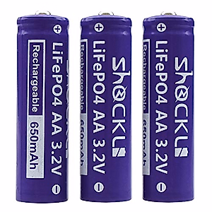 (3- Pack) Shockli AA 3.2 Volts LiFePo4 650mAh Rechargeable Battery, Lithium Iron Phosphate 3.2V Solar Batteries - Ideal for Solar Garden Light