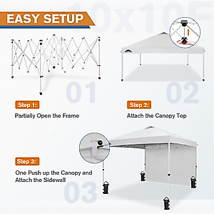 EAGLE PEAK Commercial Pop up Canopy with 1 Sidewall, Heavy Duty Canopy Tent 10x10, Roller Bag and 4 Weight Bags, White