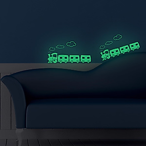 Train Decor,Glow in The Dark Stickers, Nursery Wall Sticker, 2 Pack Trains Wall Stickers for Kids Bedroom Decor