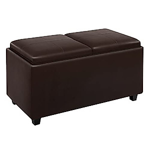 Homestripe 34Inch Contemporary Rectangle Tray Storage Ottoman in Midnight Black Footrest Stool, Footstool for The Living Room Family Room, Brown
