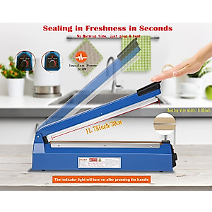 Impulse Sealer 12 inch Manual Heat Sealer Machine with Adjustable Heating Mode, ABS Shrink Wrap Bag Sealers for Plastic PE PP Bags, Portable Poly Bag Sealing Machine with Extra Replace Kit(Blue)