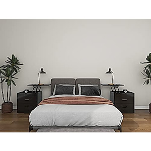 YOURLITE 2 in 1 Upgrade Nightstand with Lifting Top and End Table, Bedside Desk Height Adjustable Laptop Table with 2 Drawer Storage Cabinet Removable End Table for Bedroom, Home (Black)