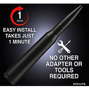 EcoAuto Bullet Antenna Replacement for Dodge RAM & Ford F150 F250 F350 Super Duty Ford Raptor Bronco Trucks - Anti-Theft Design - Short Replacement Antenna 1990 - Current (Matte Black)