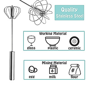 Semi-automatic Whisk, Stainless Steel Egg Beater, Hand Push Rotary Whisks Mixer Stirrer for Making Cream, Whisking, Beating and Stirring (Silver)