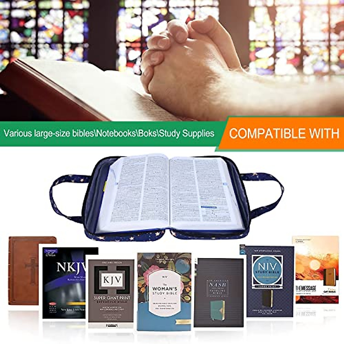 Bible Case, Bible Cover for Men, Black Canvas Bible Bag with Pocket Zip Large Size Bible Carrying Cases, Christian Gifts for Boy Father and Kids, Church Bible Covers for Bible Study