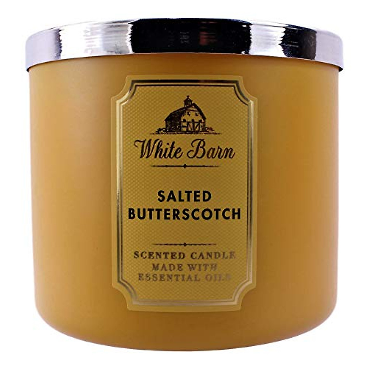 Bath and Body Works White Barn Salted Butterscotch 3 Wick Candle 14.5 Ounce Basic White Barn Label