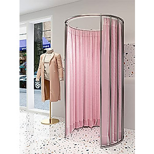 Clothing Store Fitting Room Silver Rod with Curtain, Portable Temporary Mobile Privacy Protection Dressing Room, Foldable Mall Simple Changing Room and Display Rack, 200x100cm (Pink)