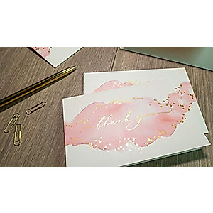 Gooji 4x6 Gold Foil Watercolor Pink Thank You Cards (Bulk 20-Pack) Matching Peel-and-Seal White Envelopes, Baby Shower, Bridal Shower, Wedding, Engagement, Graduation, Blank Notes