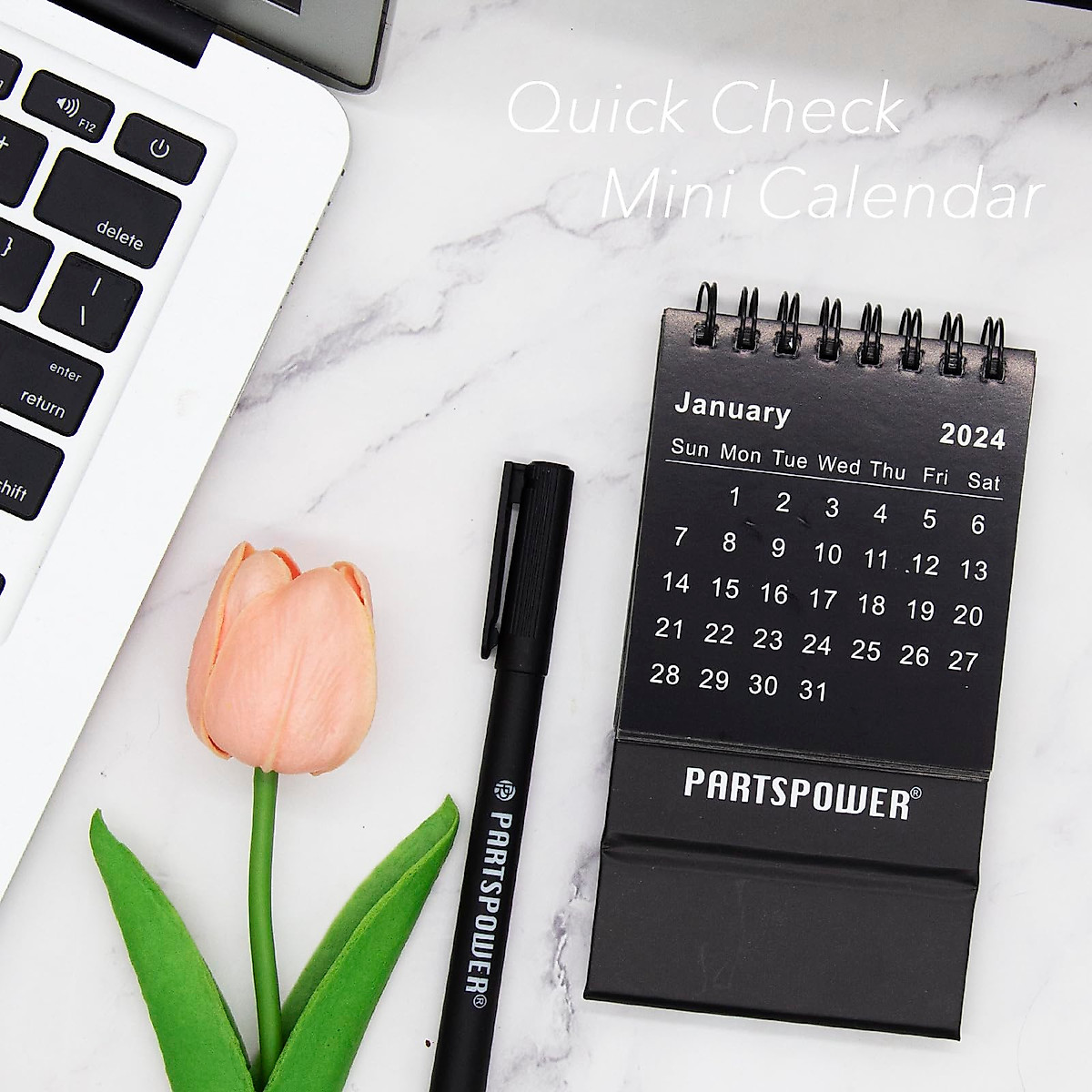 2024 Mini Desk Calendar Small Desk Calendar, 17 Months Runs from August 2023 to December 2024, 3x4.2 Inch Standing Flip Monthly Pages, 250gsm High Thickness Paper (Black)