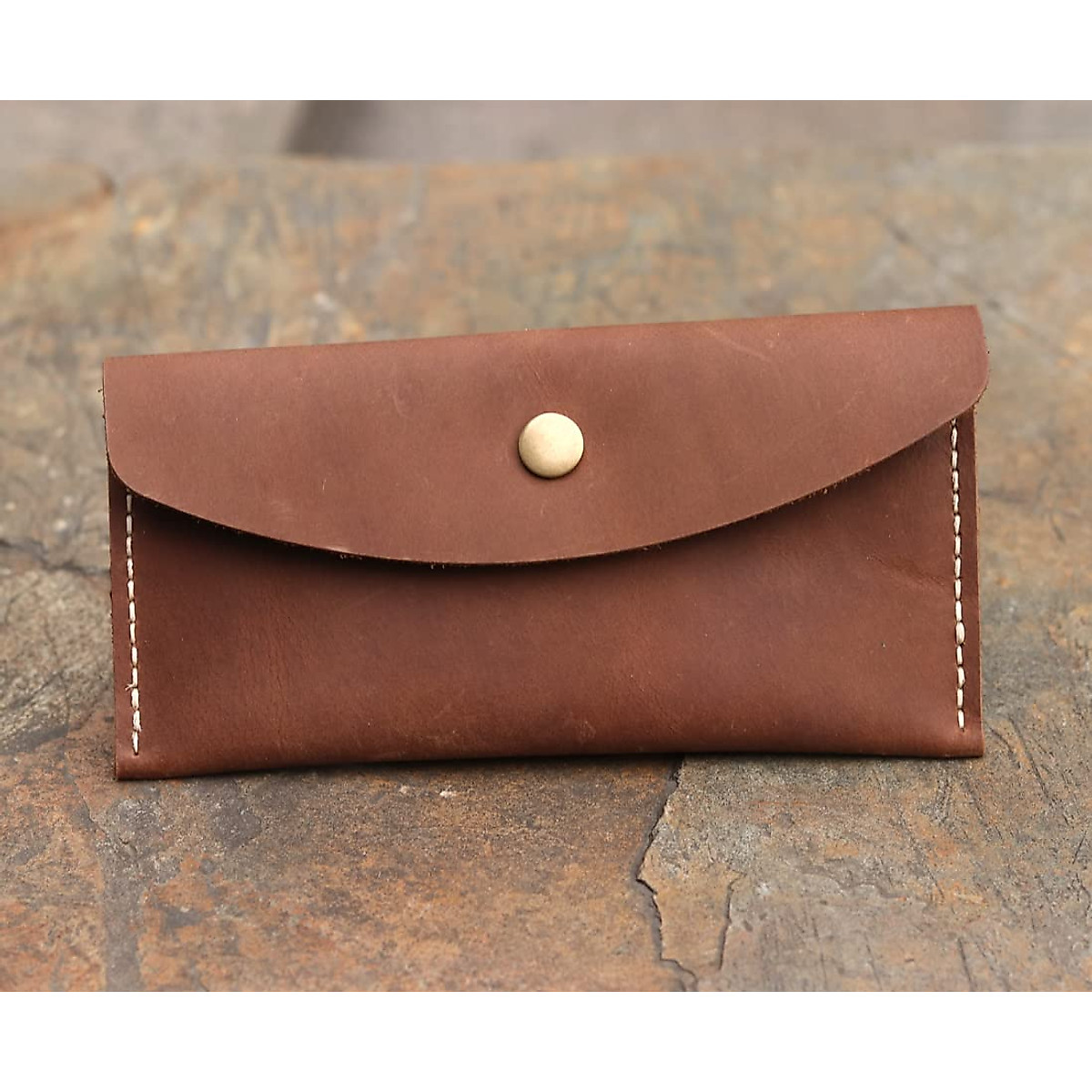 Handmade Leather Wallet with Card Slots, Coin Pocket, Large Capacity Long Envelope Wallet Tan Brown