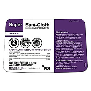 Super Sani-Cloth Germicidal Disposable Wipe - Fast 2-Minute Contact Time, Great for High-Touch Surfaces and Devices - Large Canister, 6 in. x 6.75 in.