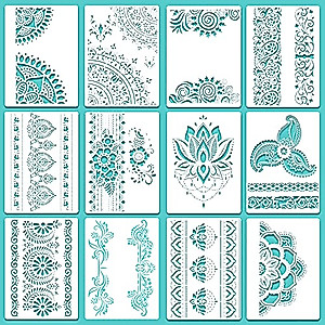 12 Pieces Large Mandala Stencil Reusable Mandala Painting Templates 8.3 x 11.7 Inch Floral Design Stencil Mandala Drawing Craft Stencil for DIY Wall, Tile, Furniture, Canva, Outdoor Indoor Decoration