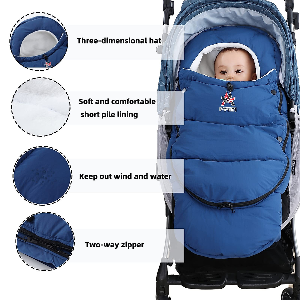 F-Y-YIYI Bunting Bag for Stroller Sleeping Bags Thickened Warm Stroller Blanket Toddler Removable Newborn Baby footmuff Winter Baby Travel Essential