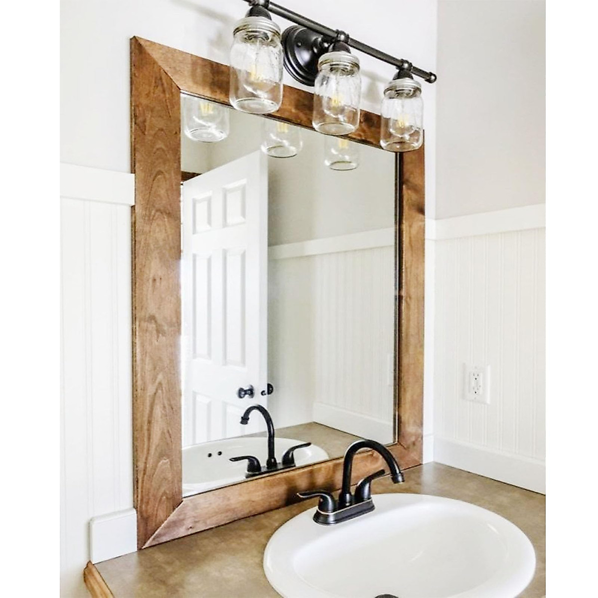 DESOMINOR 32.8Ft Brown Border Peel &Stick Wood Grain Wallpaper Border Removable Waterproof Bathroom Mirror Frame Sticker (Brown)