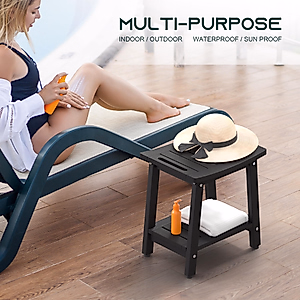 BEKVEM Shower Bench for Inside Shower - Black HDPE Shower Stool Waterproof - Spa Bathroom Seat Chair with Handle, Storage Shelf, Adjustable Feet - Indoor/Outdoor, Weather Resistant