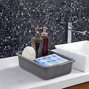 Waikhomes Set of 4 Plastic Bus Boxes, Commercial Bus Tote/Bus Tub, Grey (8 L)