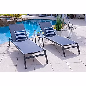 AKOYA Outdoor Essentials Juno 3 Piece Chaise Lounge Chair Set in Charcoal
