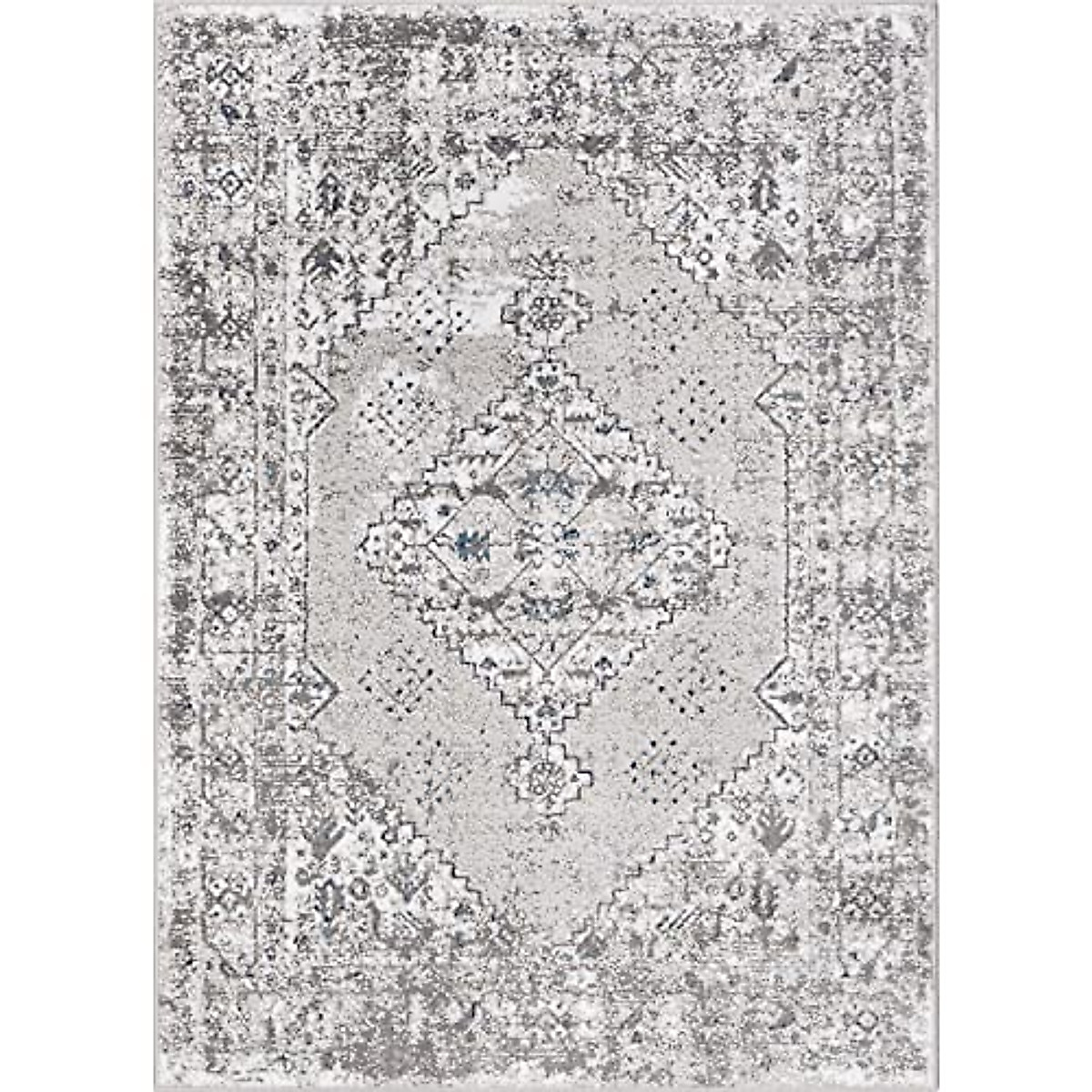 Well Woven Dulcet Trieste Distressed Floral Medallion Pattern Ivory Grey 5'3" X 7'3" Area Rug