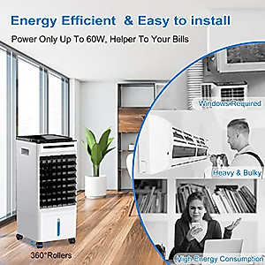 Portable Air Conditioners - 4-IN-1 Air Conditioner Portable for Room, Evaporative Air Cooler w/ 4 Modes, 3 Speeds, 1.32 Gallon Water Tank, 90°Oscillation,7H Timer, Portable Ac for Room Home Office