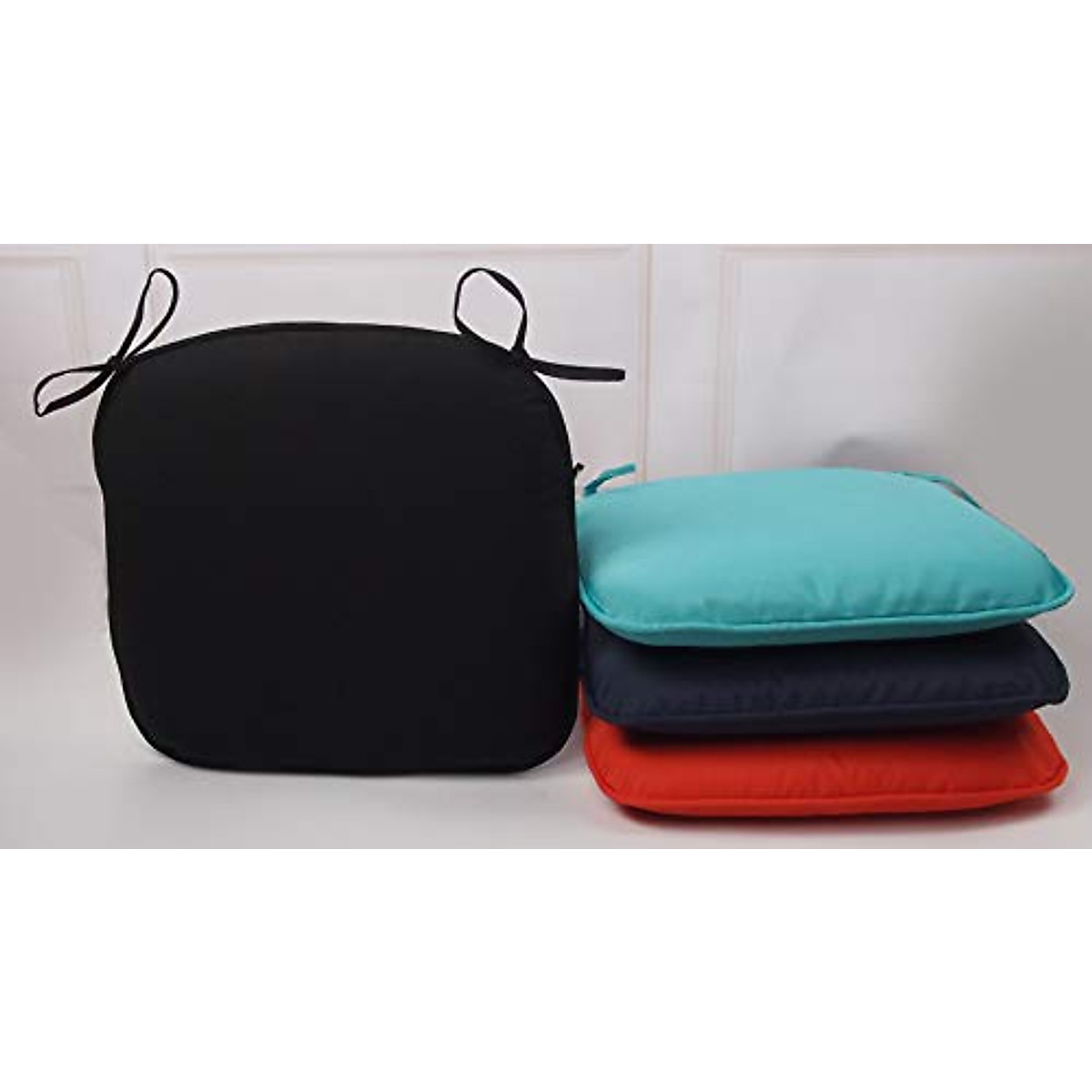 Augld 2 Pack Water Repellent Patio Chair Cushion Breathable 17"x16" Seat Cushion with Ties Black-2