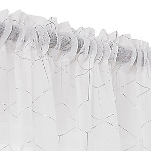 Deconovo Volie White Sheer Curtains Linen Look Diamond Window Panels Set of 2 for Bedroom, 52 x 63 Inch, Silver