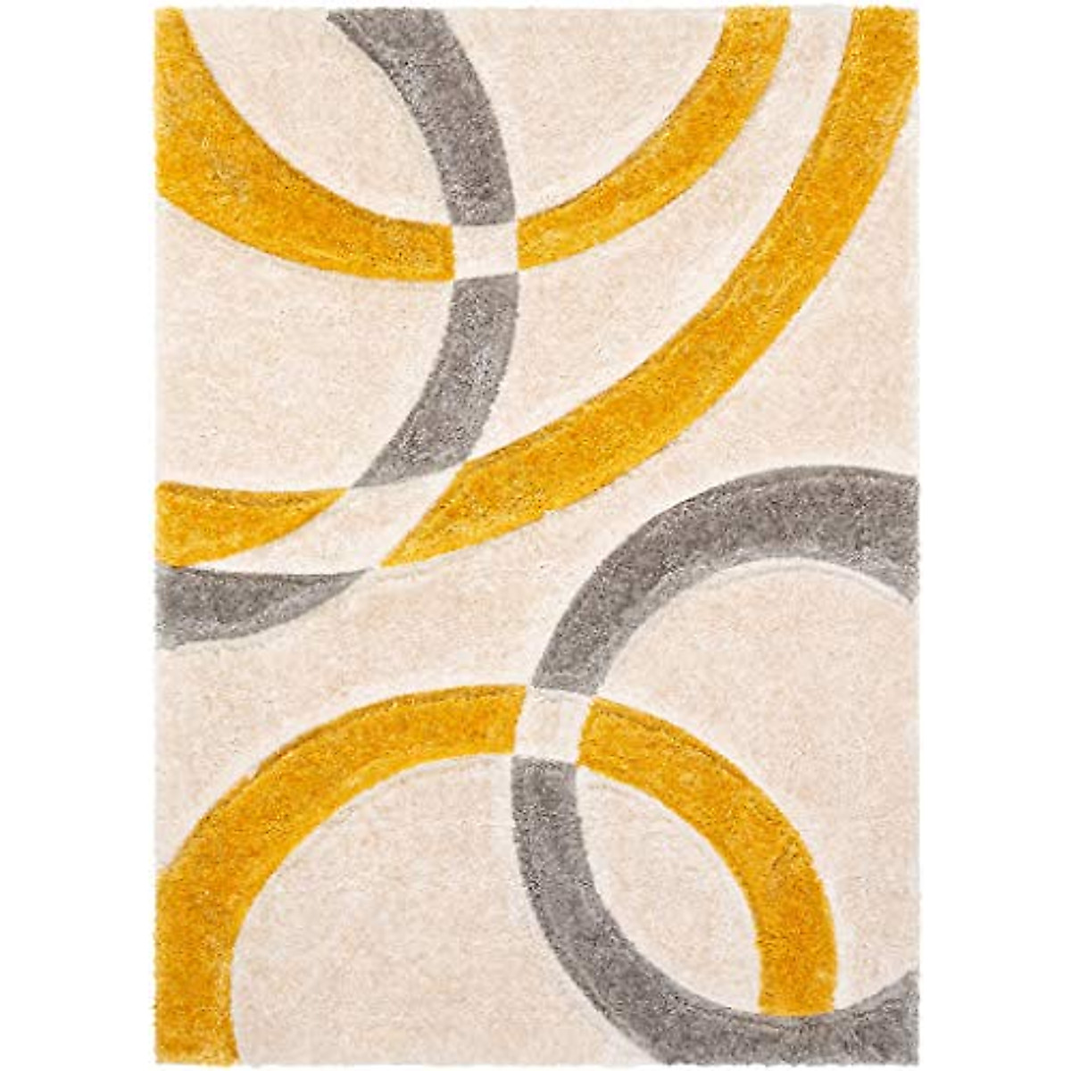Well Woven Olly Yellow Geometric Stripes Thick Soft Plush 3D Textured Shag Area Rug 8x10 (7'10" x 9'10")