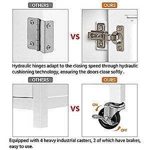 Yaheetech Kitchen Island on Wheels with Drawers, Rolling Kitchen Cart with Tempered Glass Storage Cabinet Door, Bamboo Top, 2 Tiers Shelves, and Towel Rack, 40x18x36 Inches, White